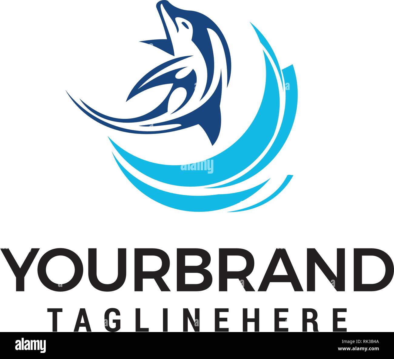 Dolphin jumping above waves logo design concept template Stock Vector ...