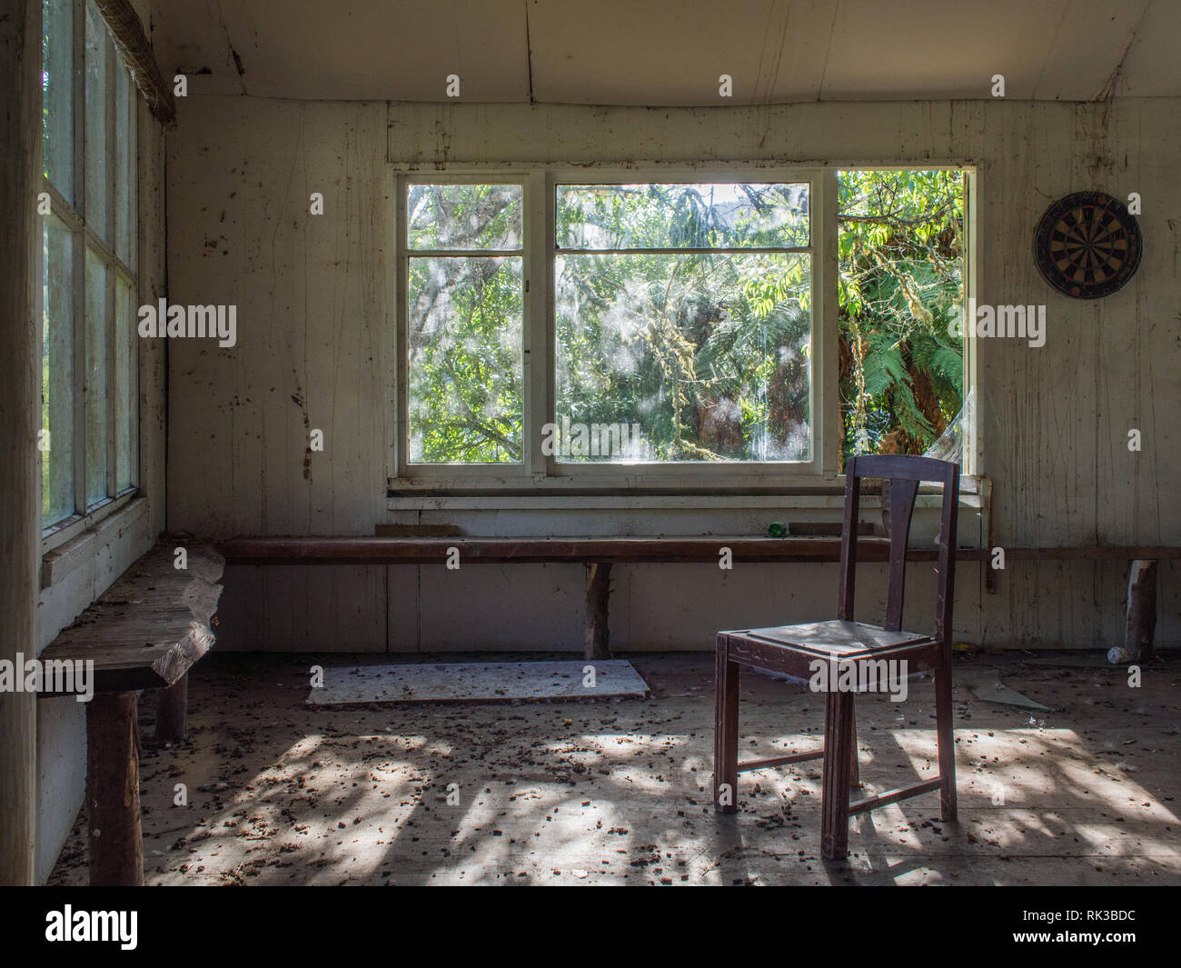 Interior ground floor, dirty messy room, deserted abandoned community ...