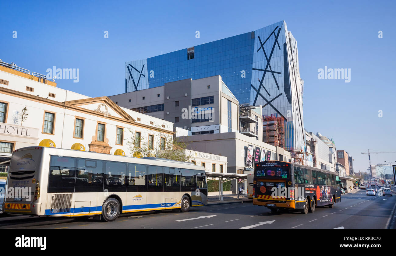 Johannesburg, South Africa, 24 August - 2018: Public buses and modern ...