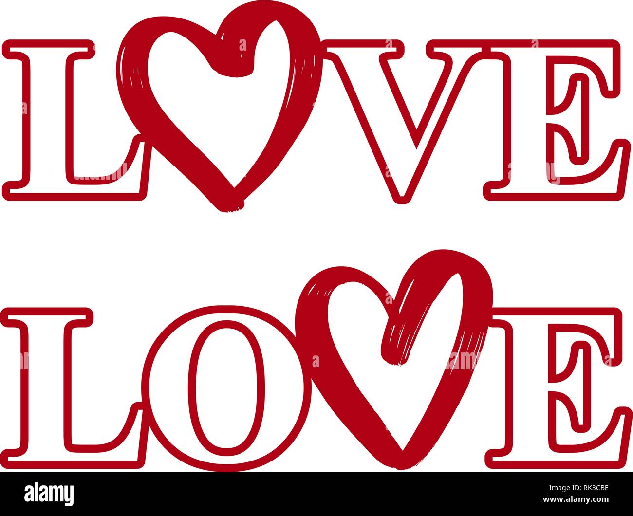 Love text heart logo collection , vector illustration sketch isolated ...
