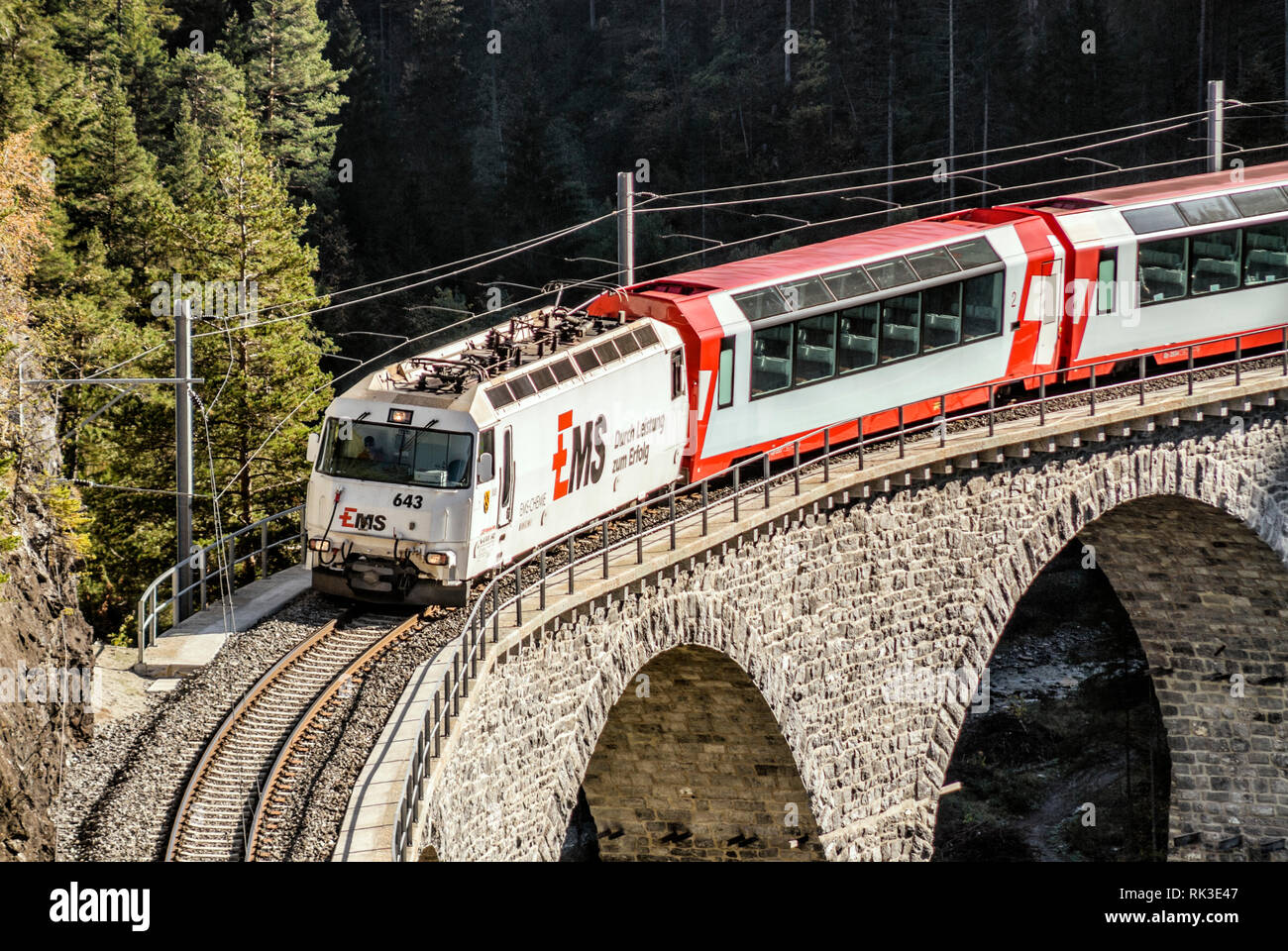 Glacier Express at the Landwasser Viaduct at Swiss Alps, Switzerland ...