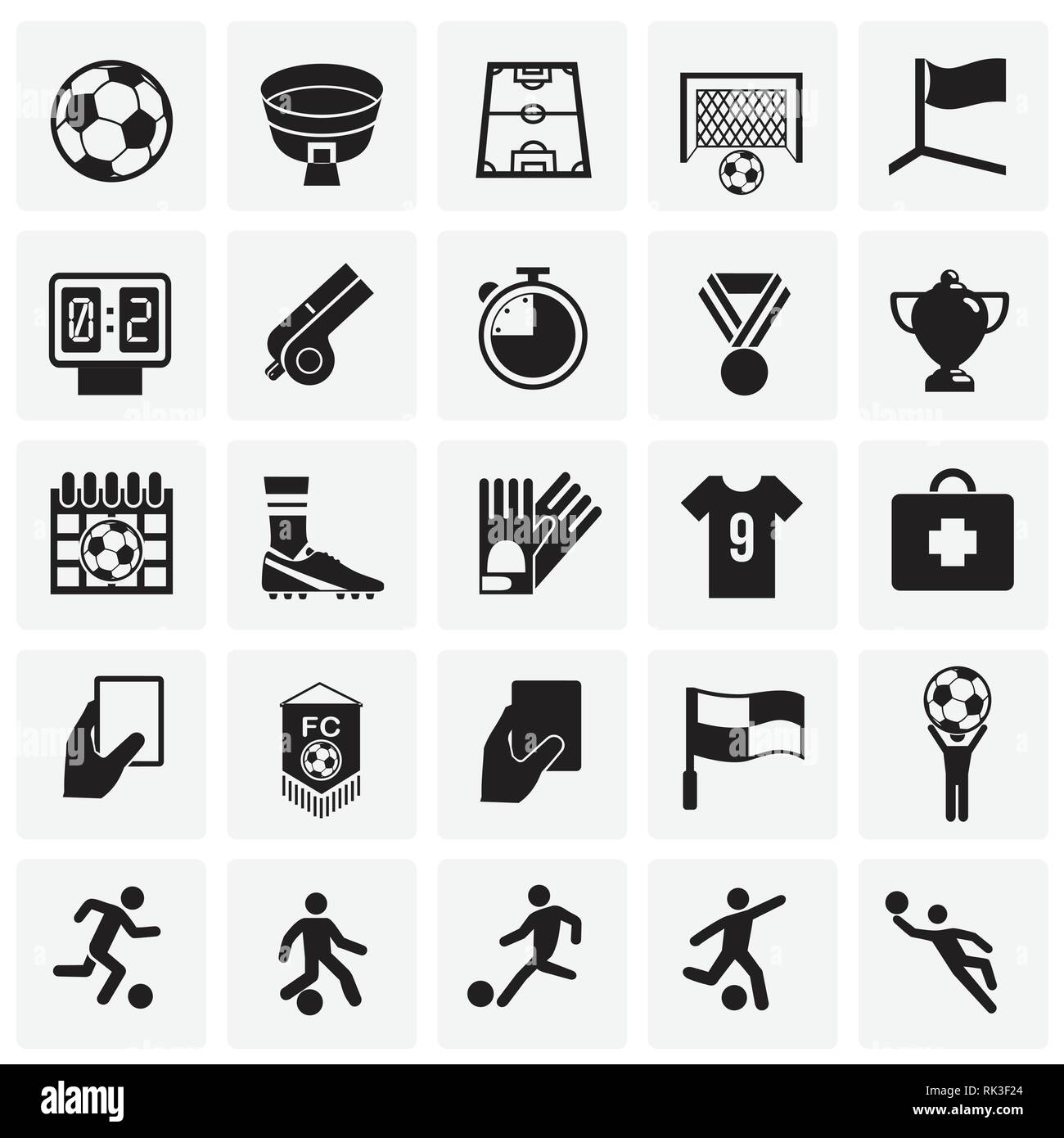 Soccer icons set on squares background for graphic and web design ...