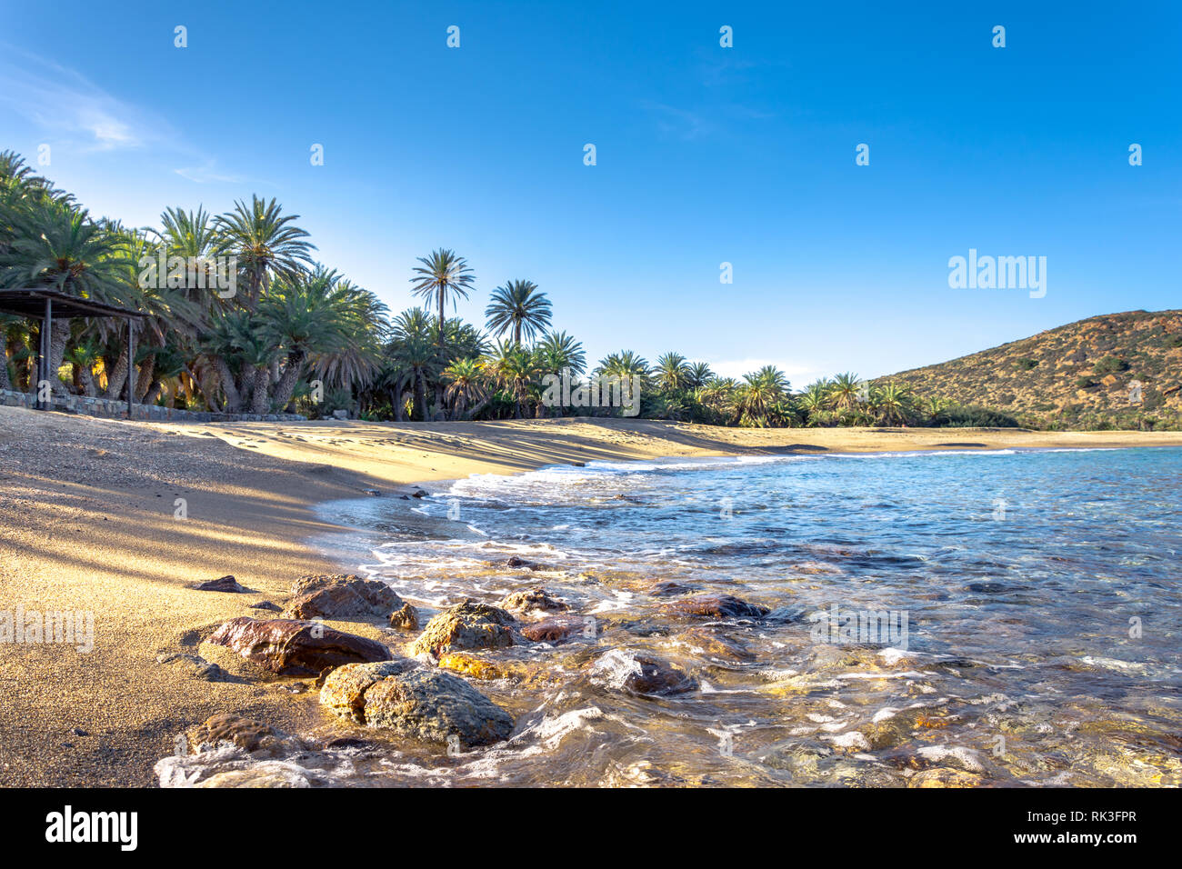 Scenic landscape of palm trees, turquoise water and tropical beach, Vai ...
