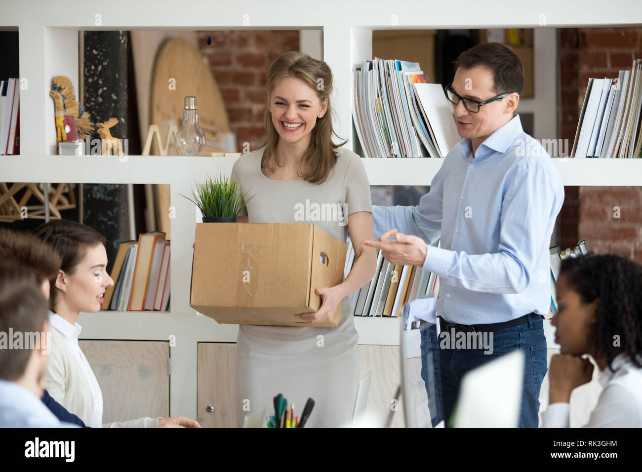 Friendly executive ceo introducing welcoming new employee concept Stock ...