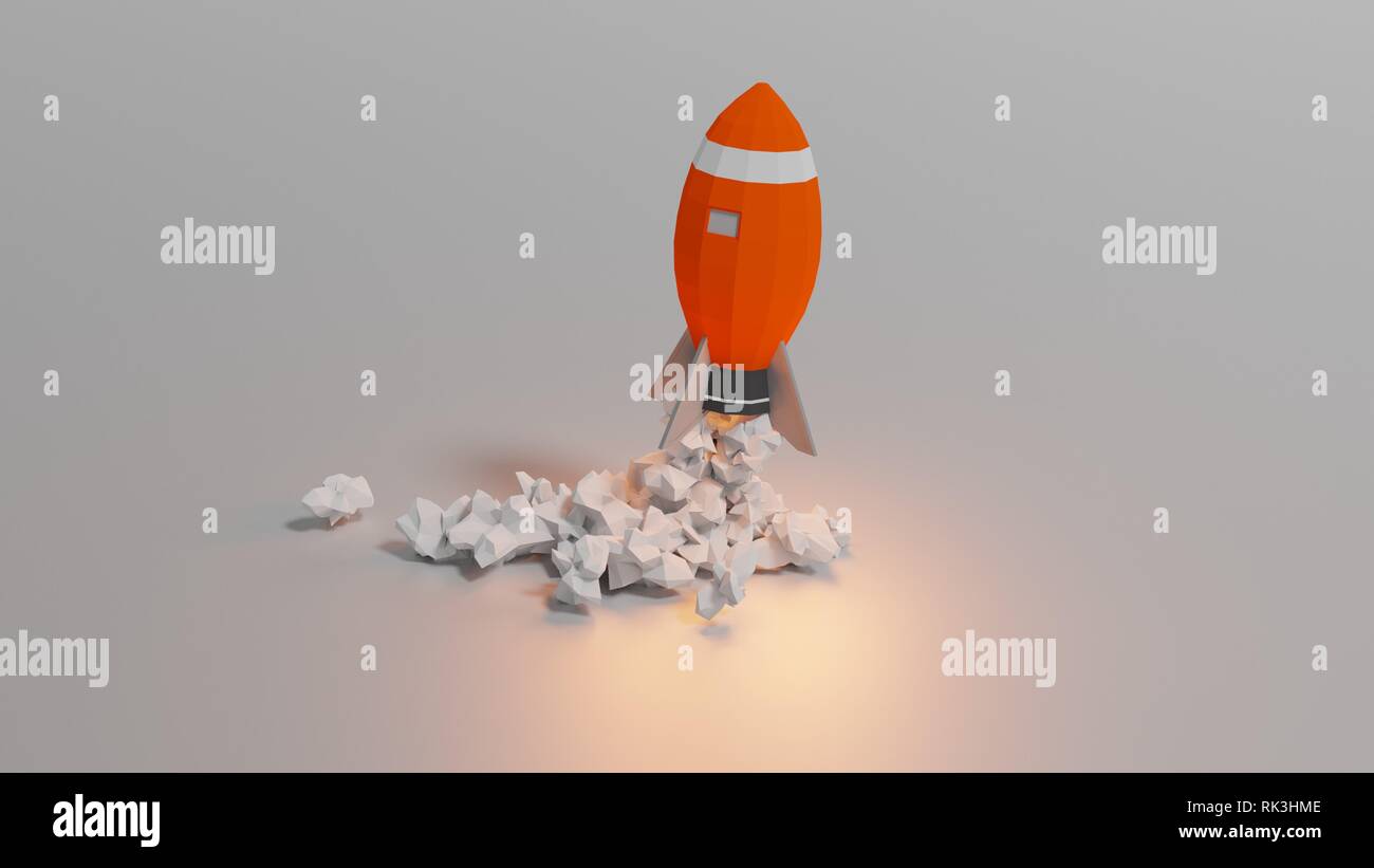 A small rocket takes off from a reflective surface Stock Photo - Alamy