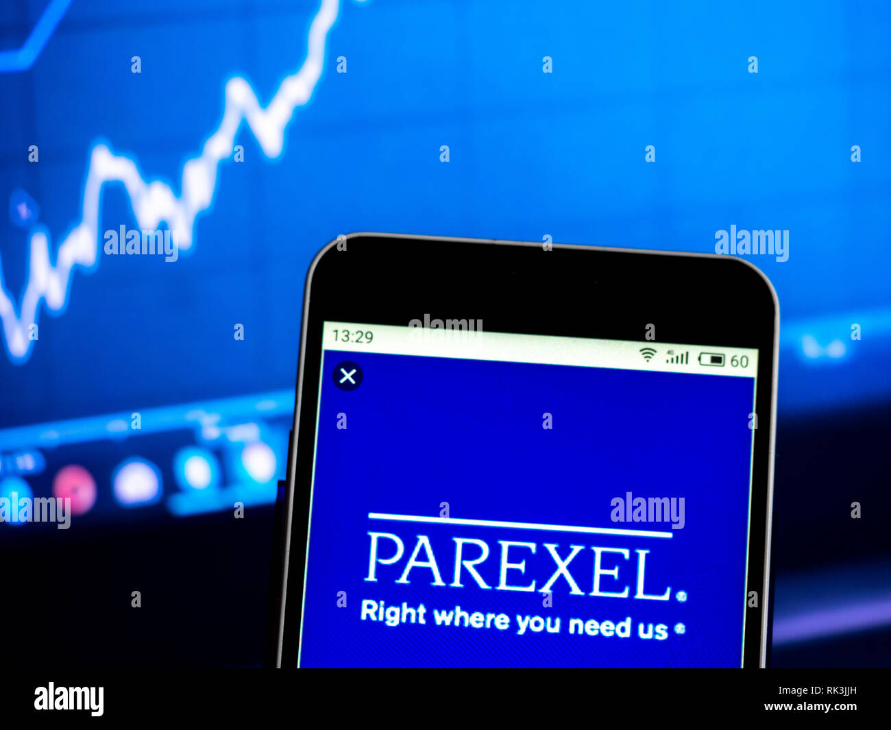 Parexel Pharmaceutical company logo seen displayed on a smart phone ...