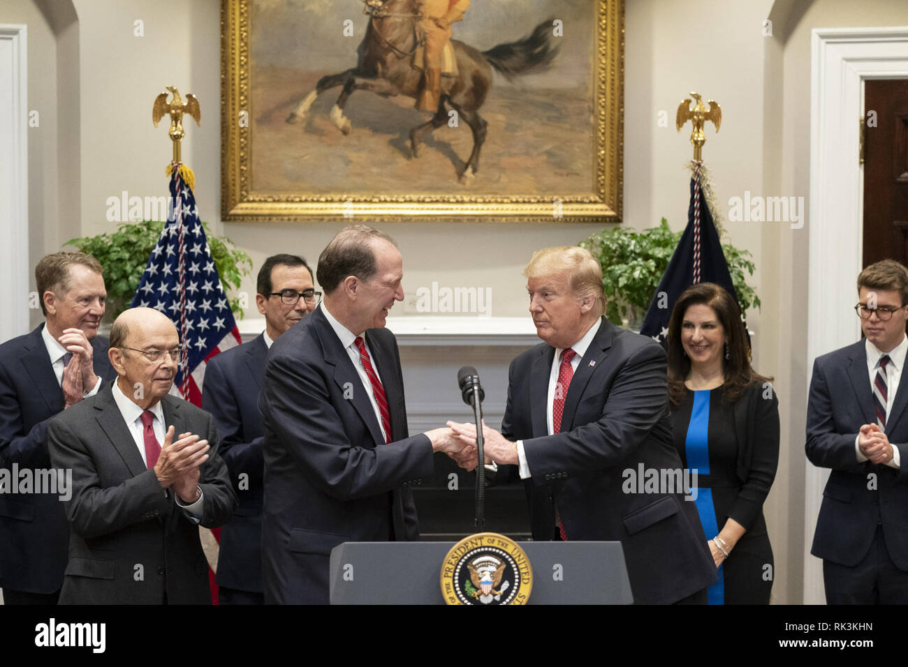 President Donald J. Trump shakes hands with David Malpass, the ...