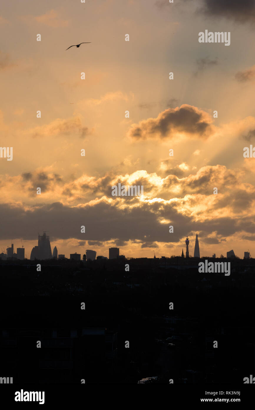 London, UK. 9th Feb 2019. UK Weather: View of the London Skyline from ...