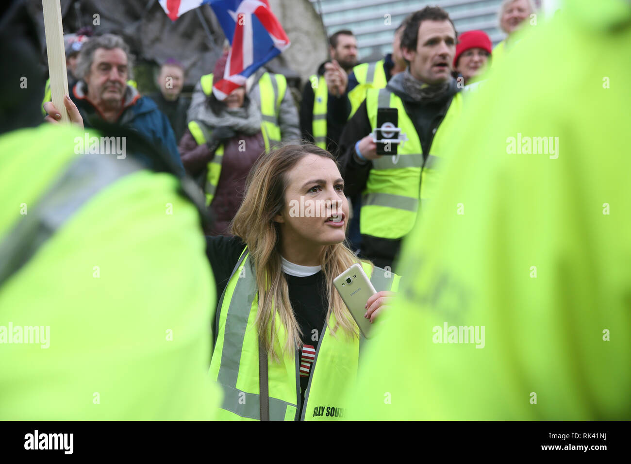 Manchester, UK. 09th February, 2019. Around 100 anti racists held a ...