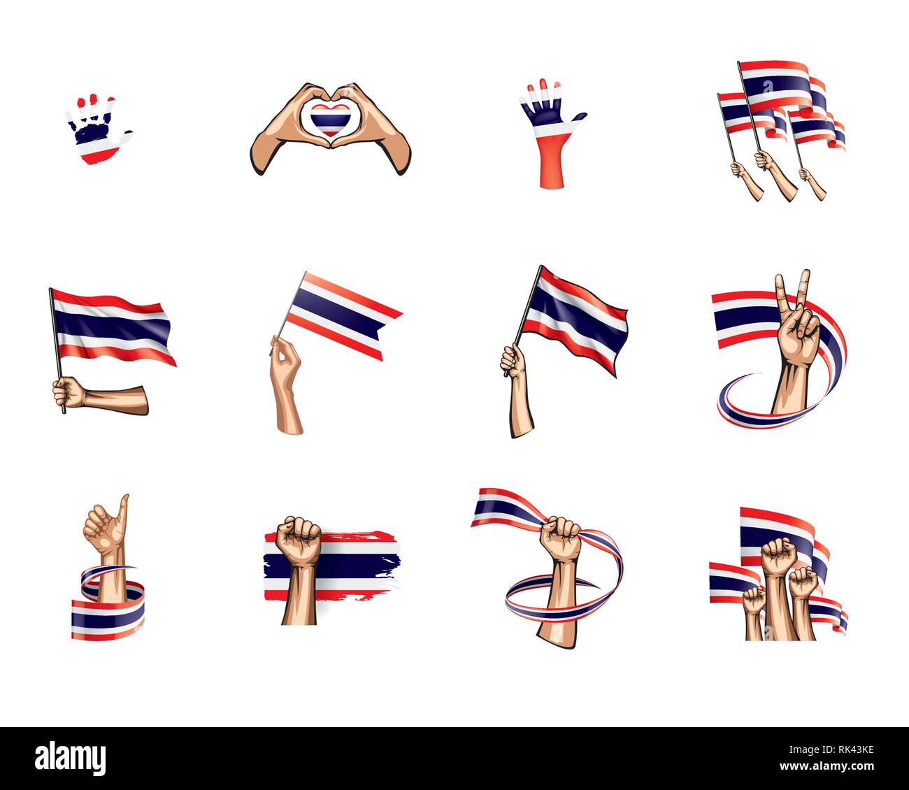 Thailand flag and hand on white background. Vector illustration Stock ...