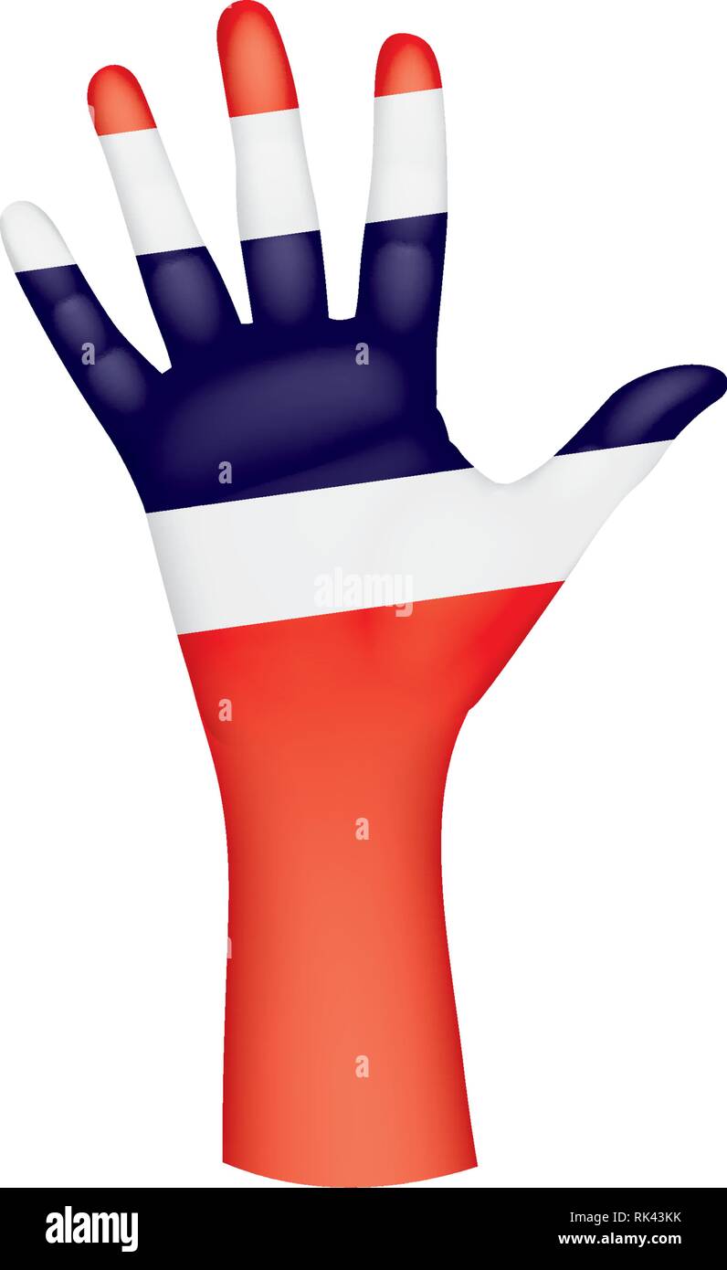 Thailand flag and hand on white background. Vector illustration Stock ...