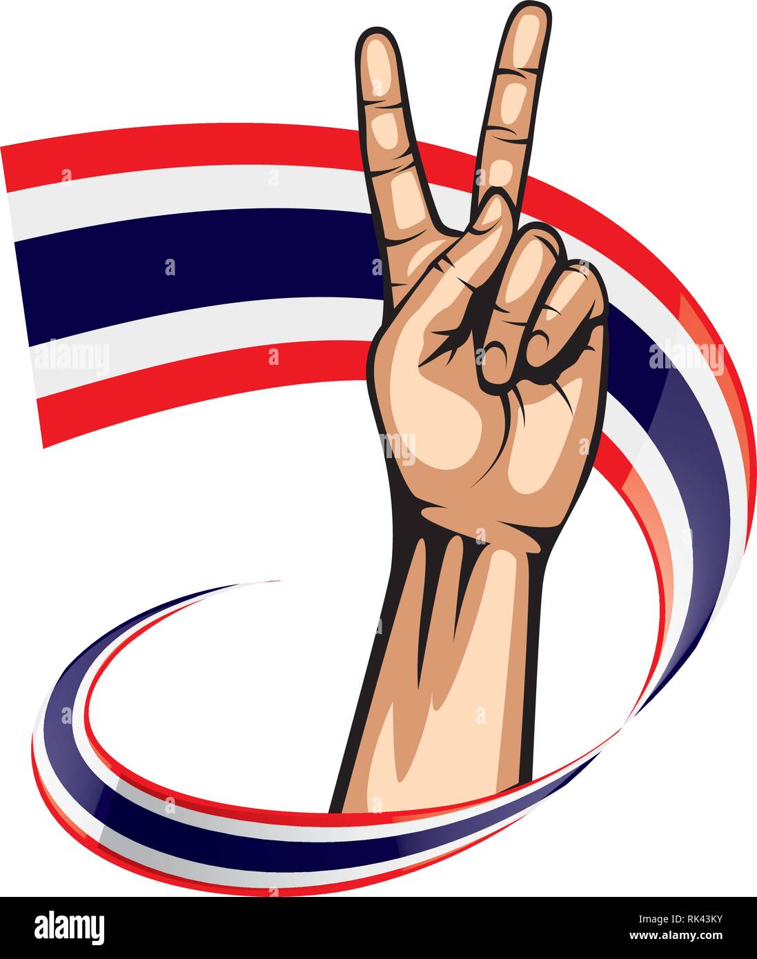 Thailand flag and hand on white background. Vector illustration Stock ...