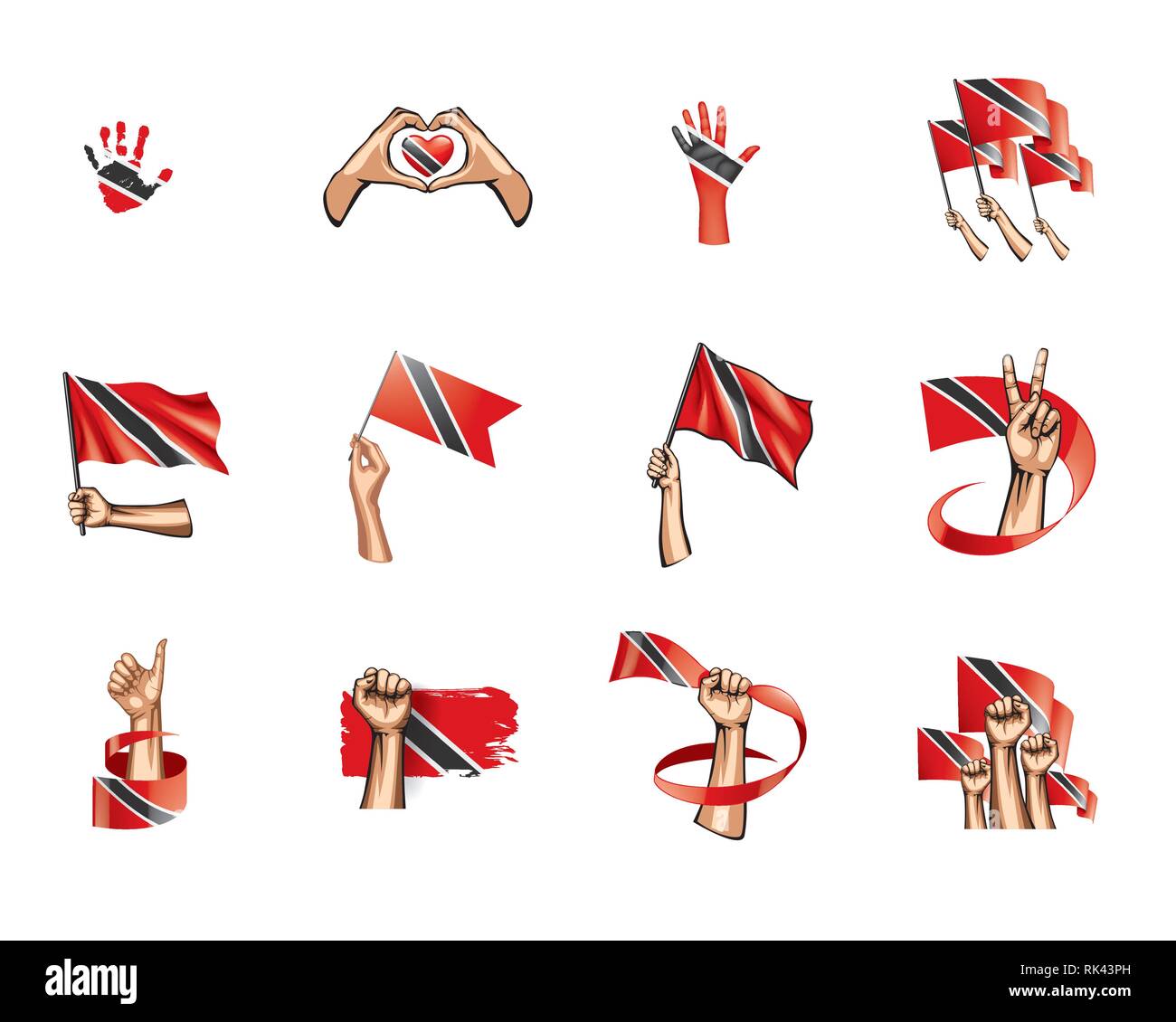Trinidad And Tobago Flag And Hand On White Background Vector