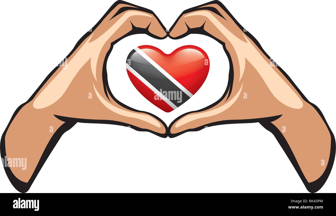 Trinidad And Tobago Flag And Hand On White Background Vector