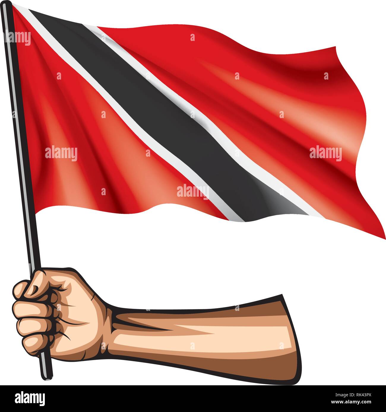 Trinidad And Tobago Flag And Hand On White Background Vector
