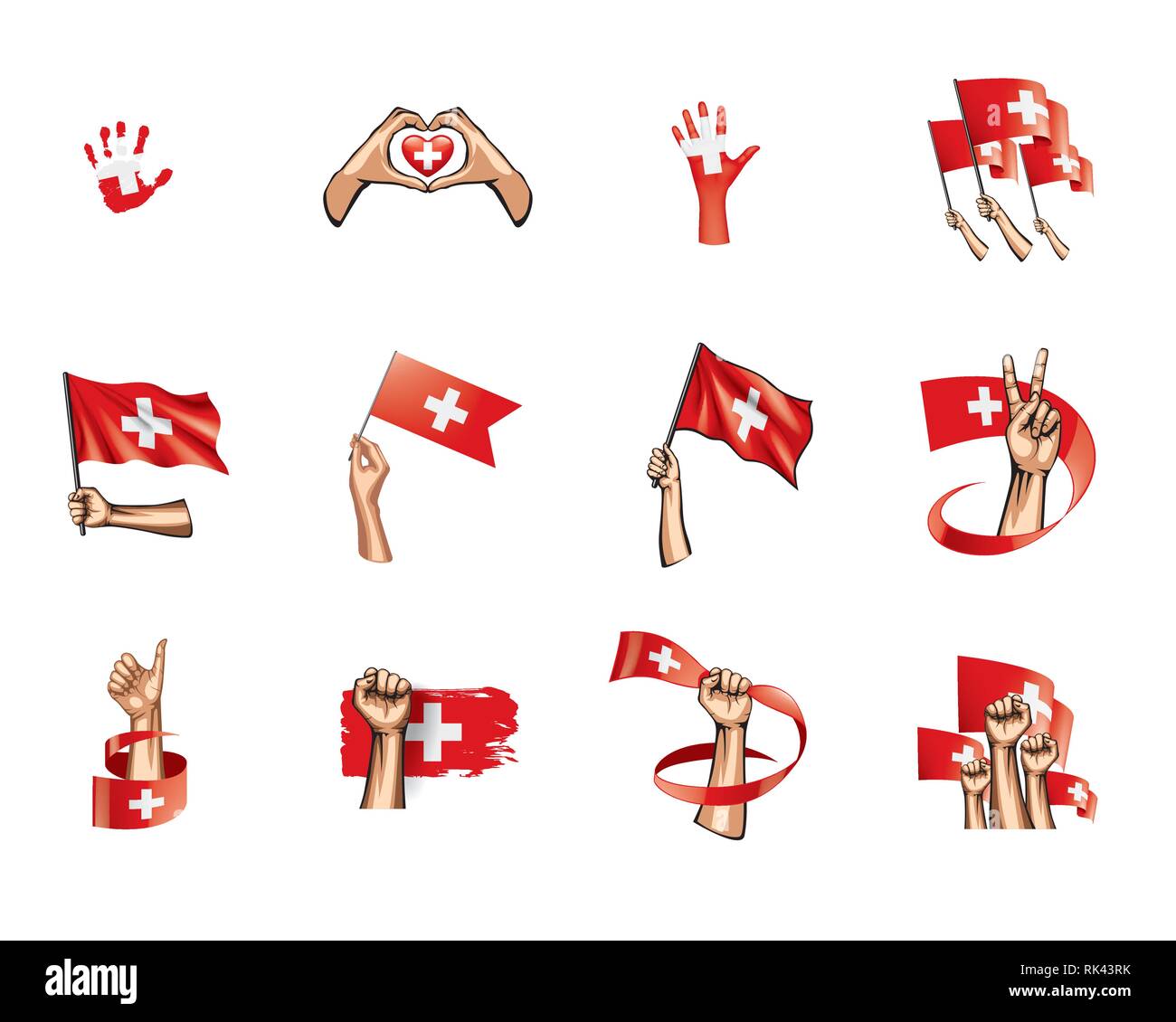 Switzerland flag and hand on white background. Vector illustration ...