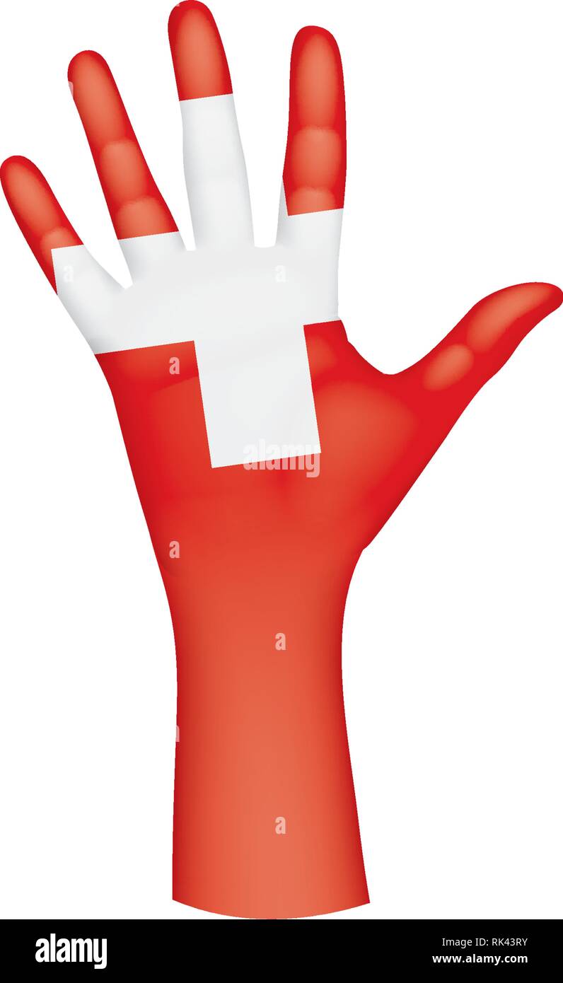 Switzerland flag and hand on white background. Vector illustration ...