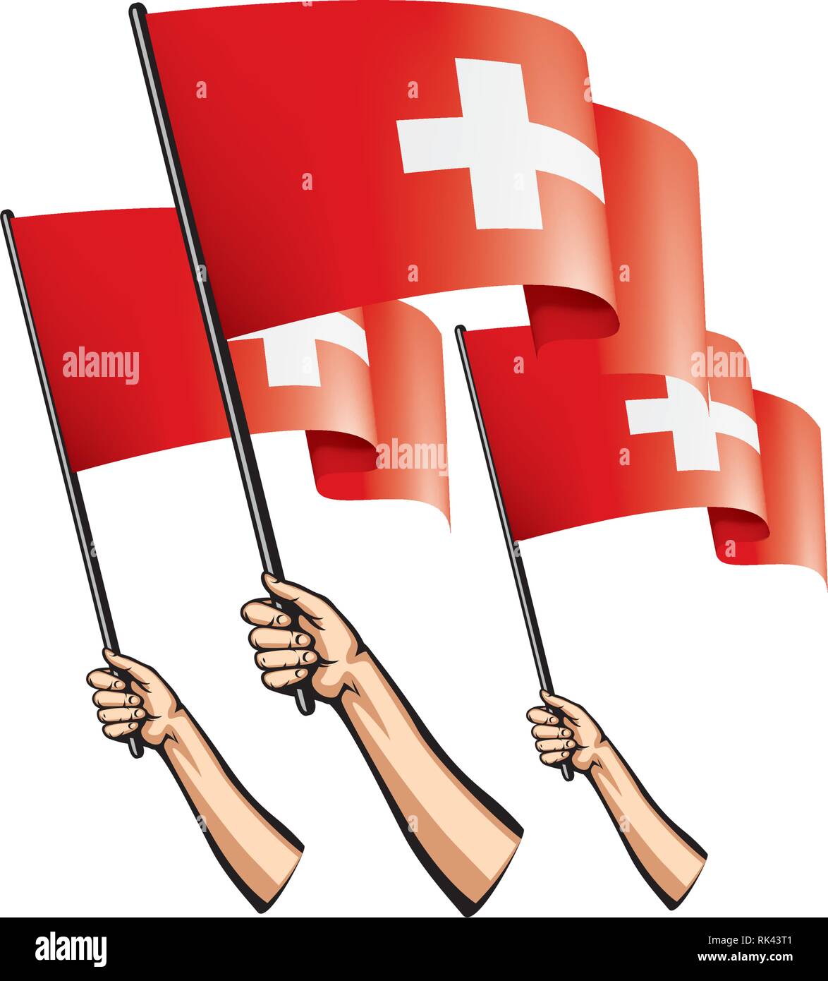 Switzerland flag and hand on white background. Vector illustration ...