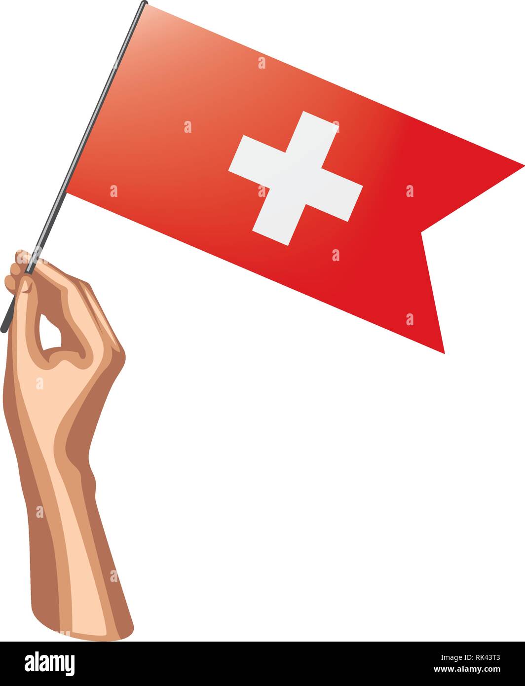 Switzerland flag and hand on white background. Vector illustration ...