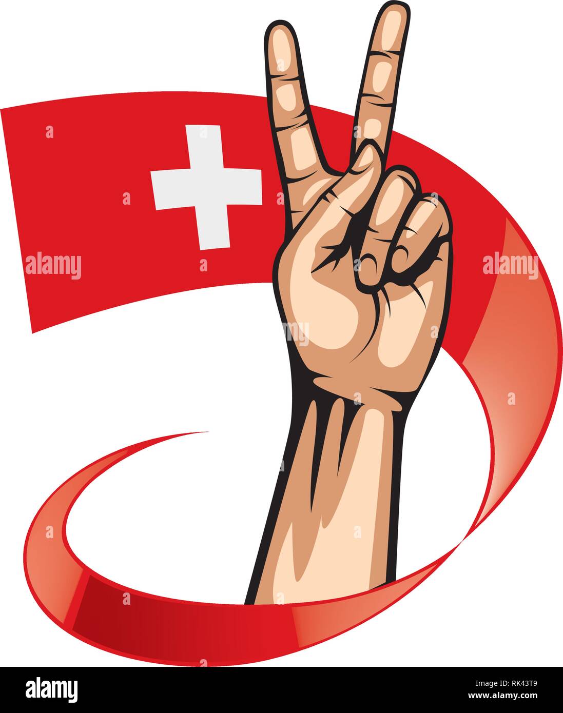 Switzerland flag and hand on white background. Vector illustration ...