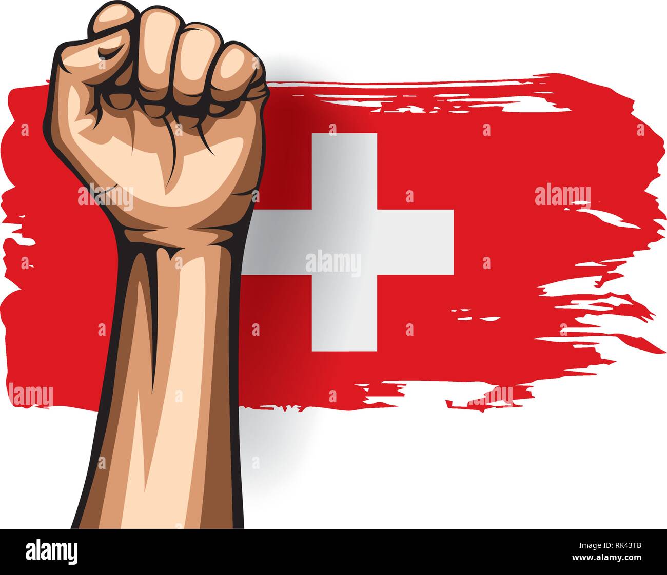 Switzerland flag and hand on white background. Vector illustration ...