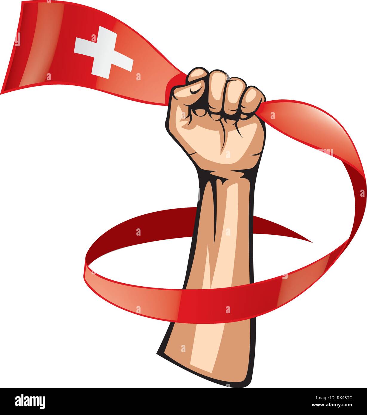 Switzerland flag and hand on white background. Vector illustration ...