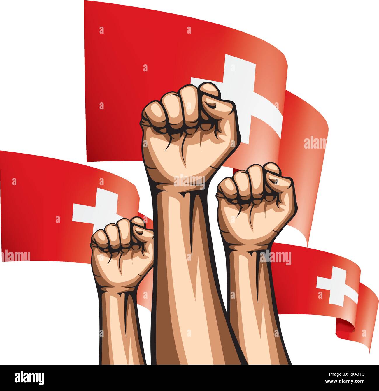 Switzerland flag and hand on white background. Vector illustration ...