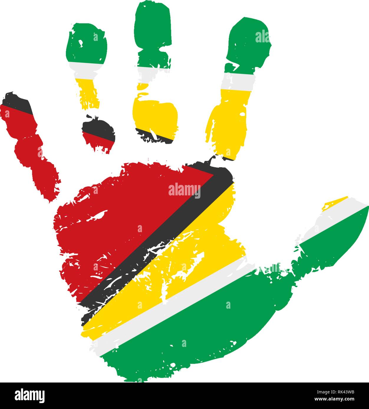 Guyana flag and hand on white background. Vector illustration Stock ...