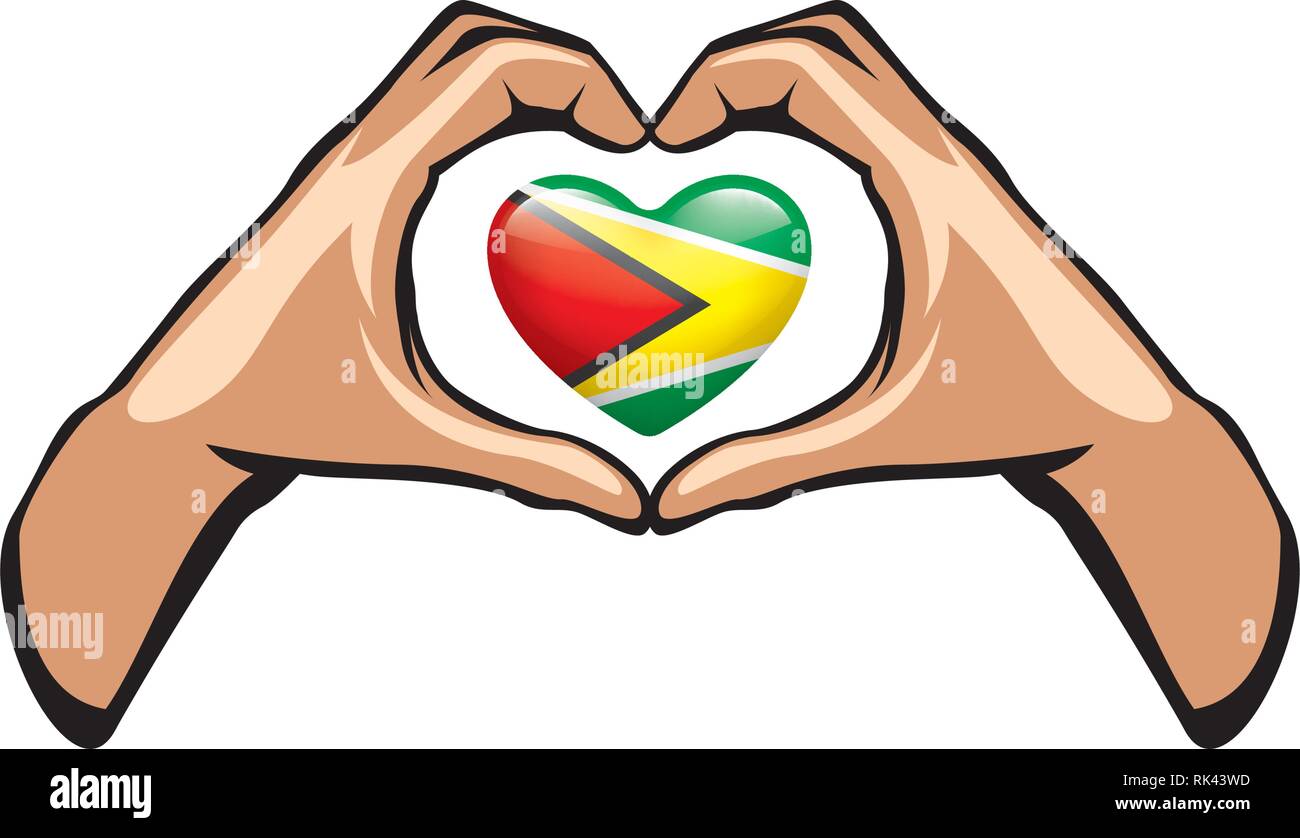 Guyana flag and hand on white background. Vector illustration Stock ...