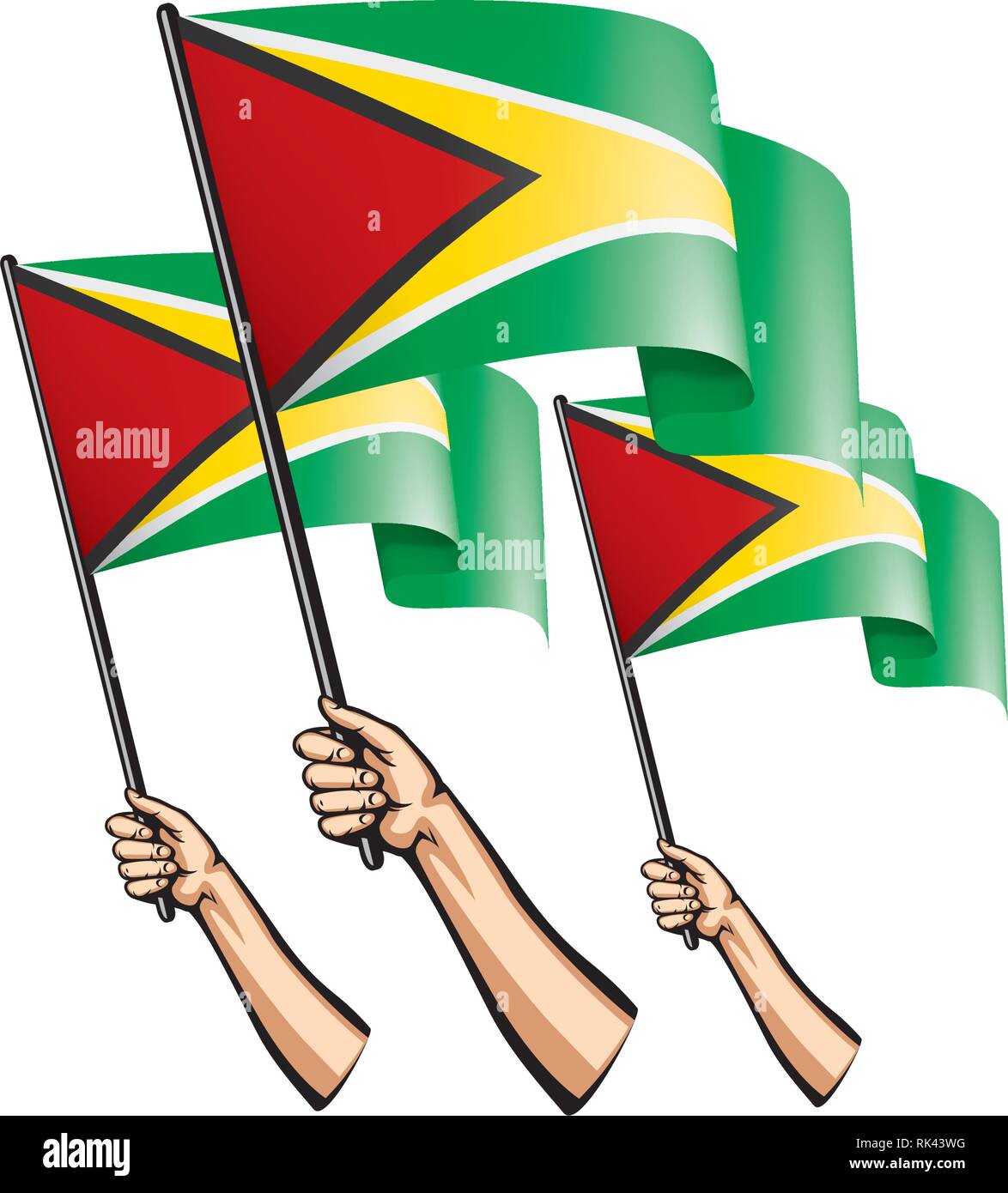 Guyana flag and hand on white background. Vector illustration Stock ...