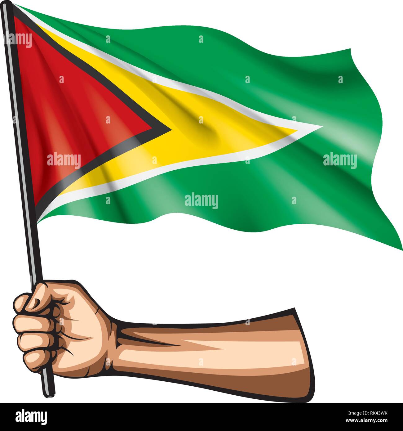 Guyana flag and hand on white background. Vector illustration Stock ...