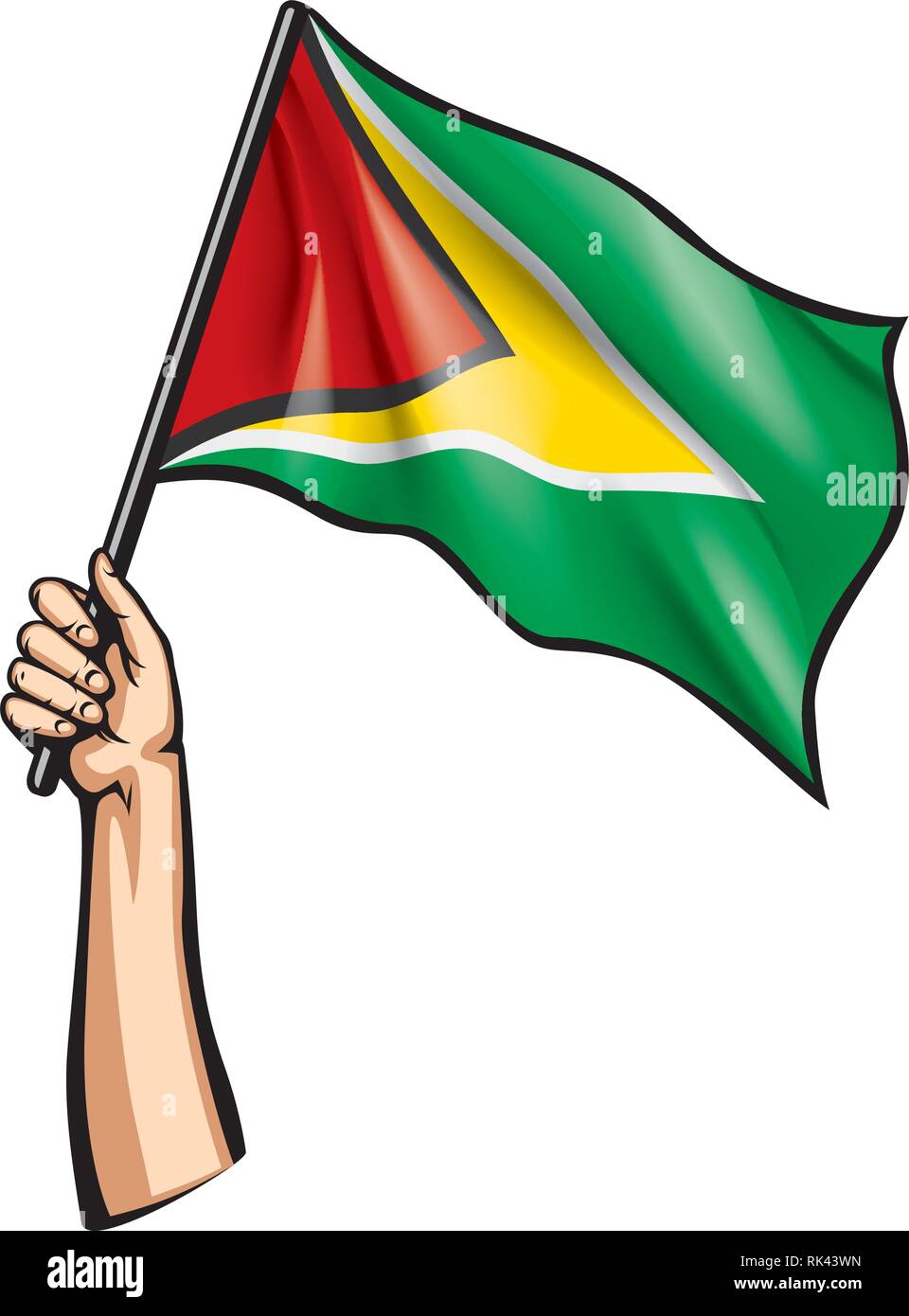 Guyana flag and hand on white background. Vector illustration Stock ...