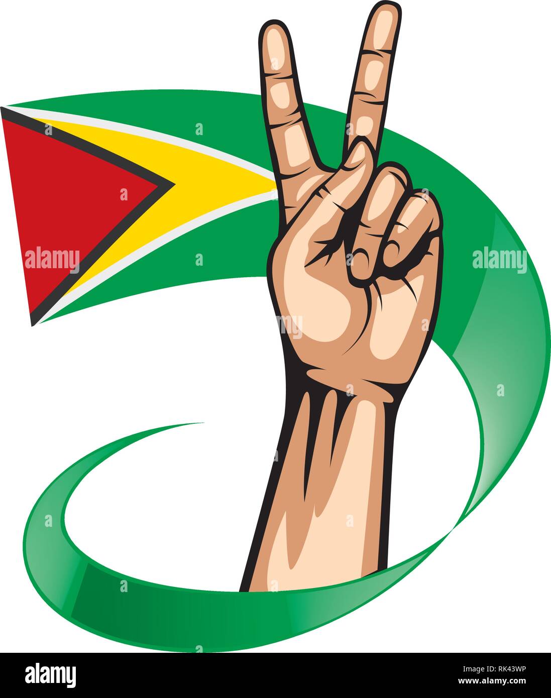 Guyana flag and hand on white background. Vector illustration Stock ...