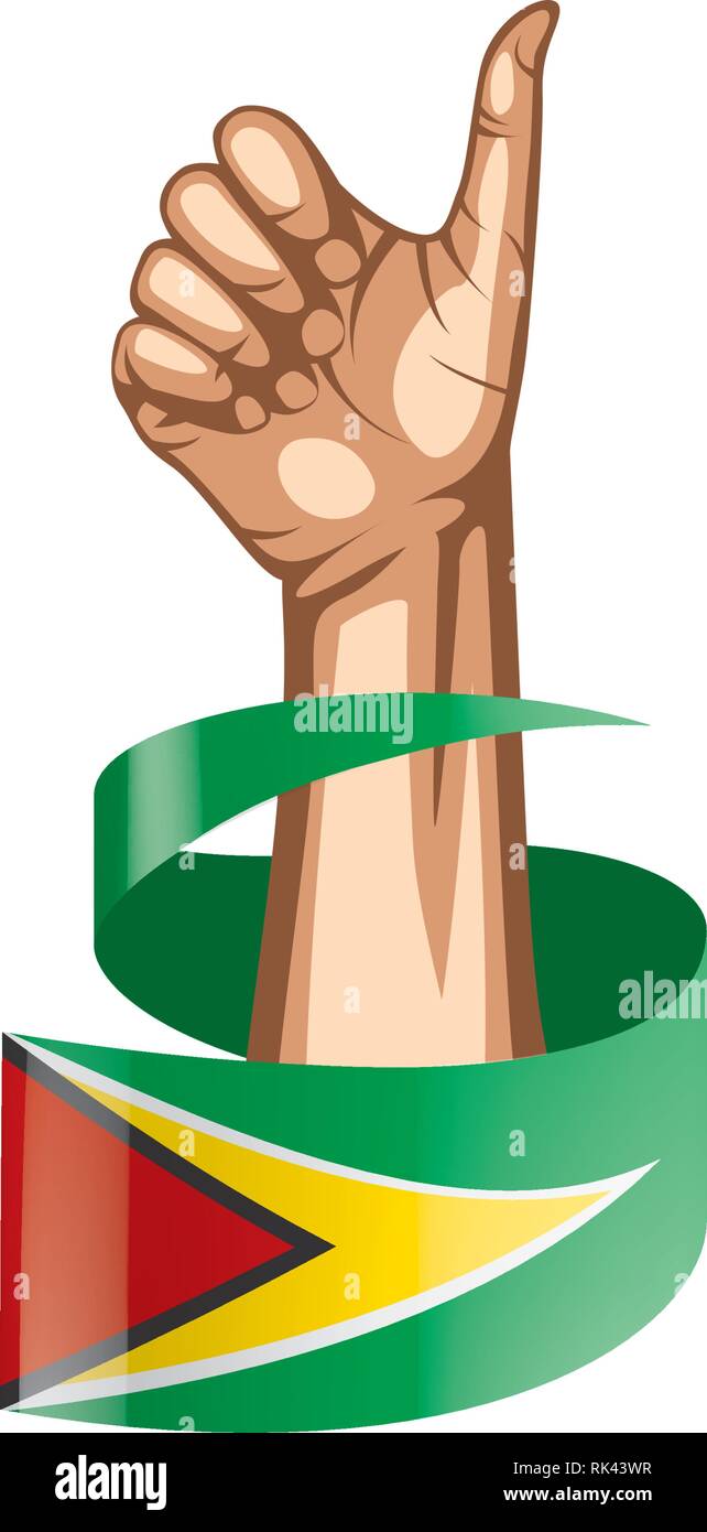 Guyana flag and hand on white background. Vector illustration Stock ...