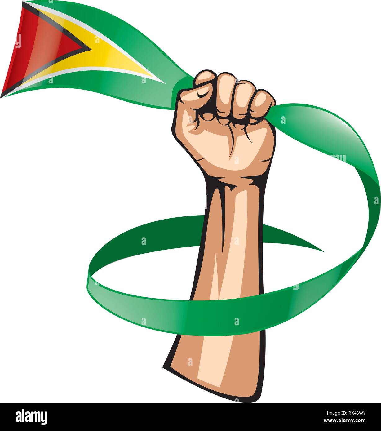 Guyana flag and hand on white background. Vector illustration Stock ...