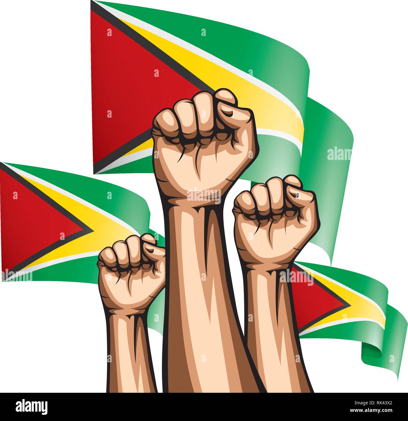 Guyana flag and hand on white background. Vector illustration Stock Vector Image & Art - Alamy