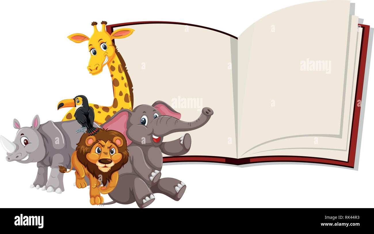 Wild animals open book template illustration Stock Vector Image & Art ...