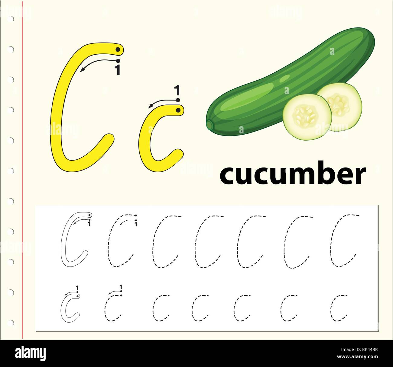 Letter C tracing alphabet worksheets illustration Stock Vector Image ...