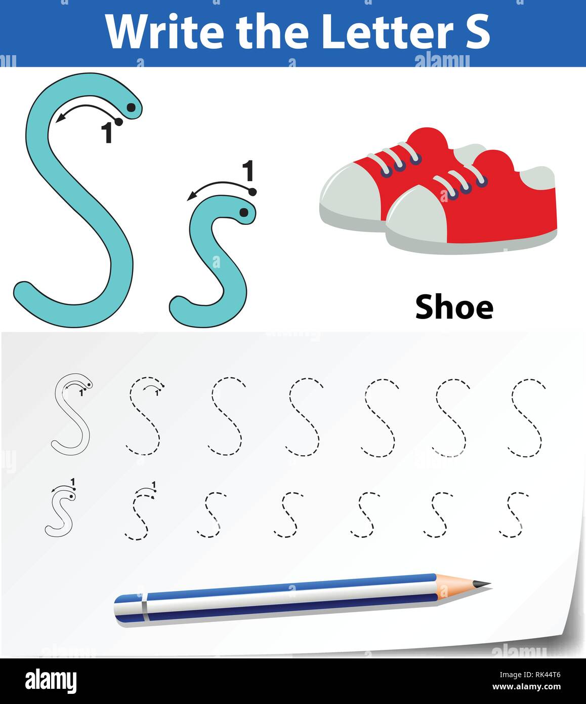 Letter S tracing alphabet worksheets illustration Stock Vector Image ...