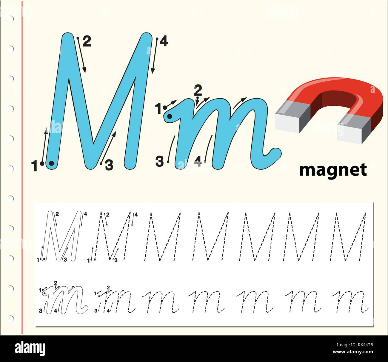 Letter M tracing alphabet worksheets illustration Stock Vector Image ...