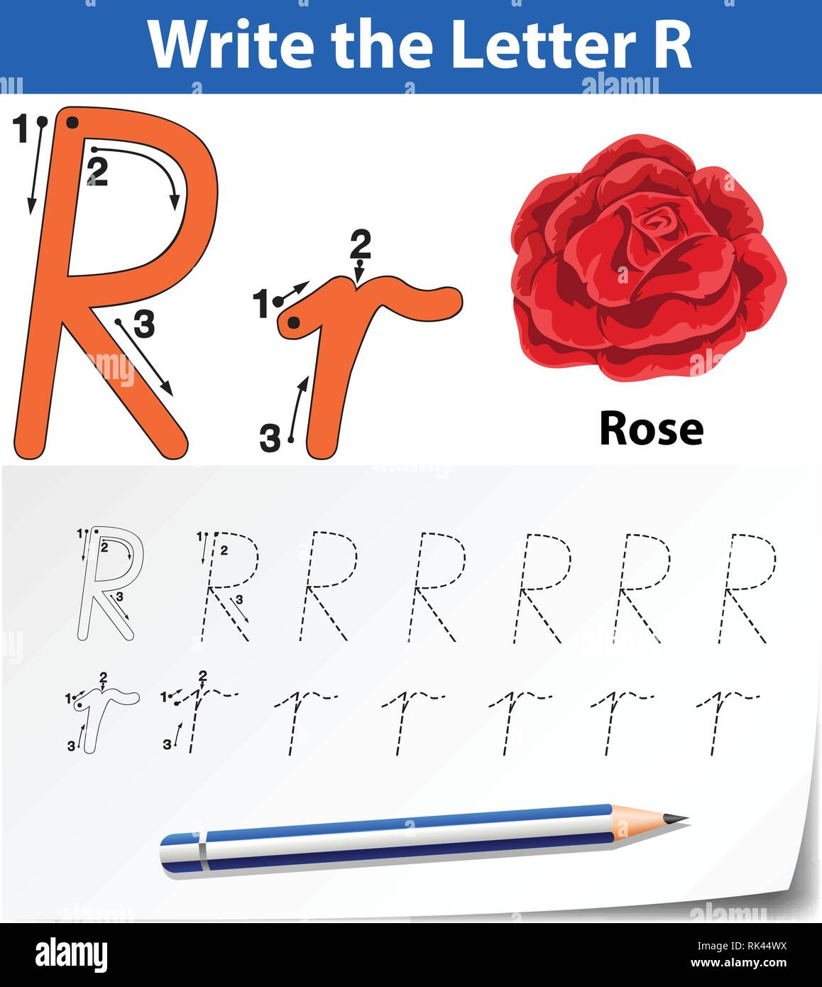 Letter R tracing alphabet worksheets illustration Stock Vector Image ...