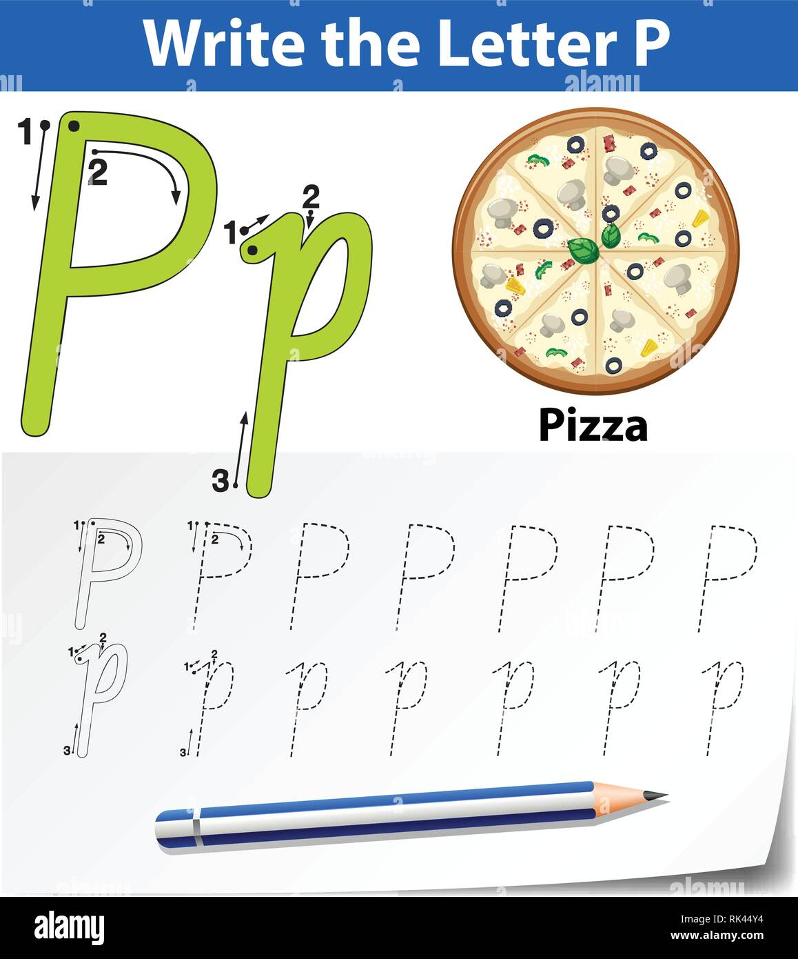 Letter P tracing alphabet worksheets illustration Stock Vector Image ...