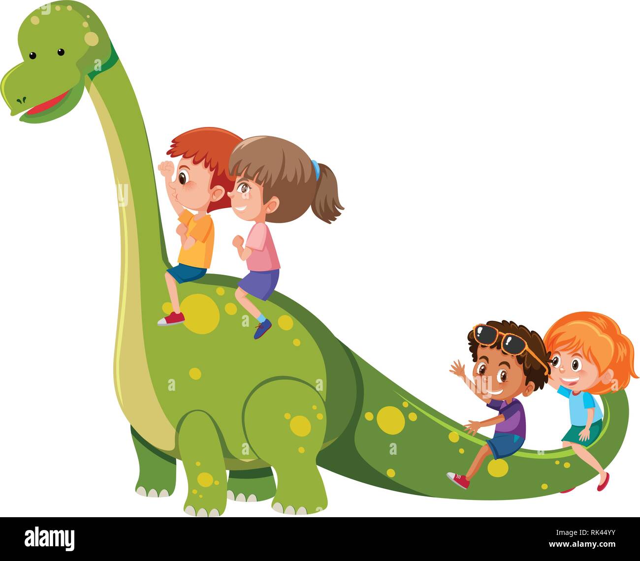 Children ride a dinosaur illustration Stock Vector Image & Art - Alamy