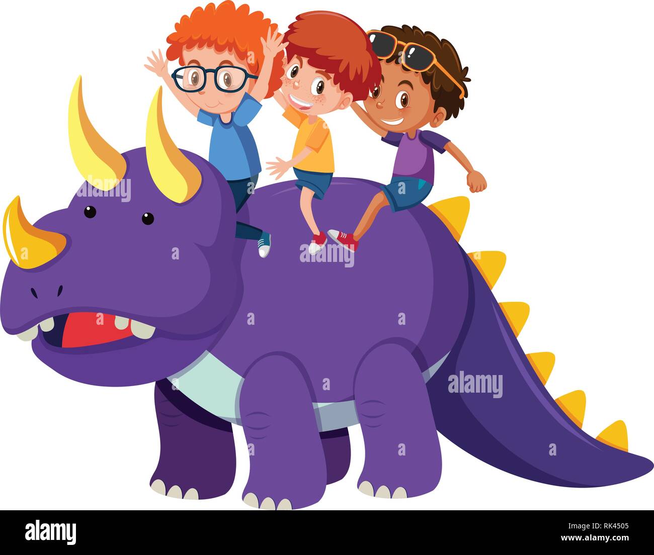 Kids riding on dinosaur illustration Stock Vector Image & Art - Alamy