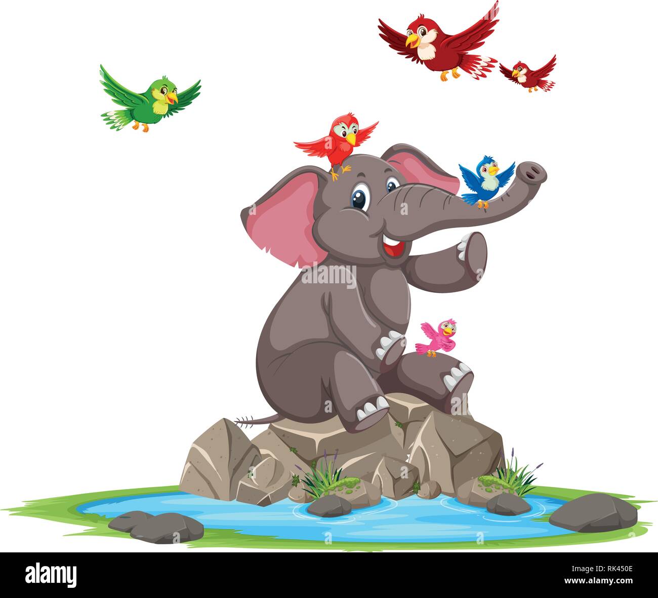Happy elephant and bird illustration Stock Vector Image & Art - Alamy