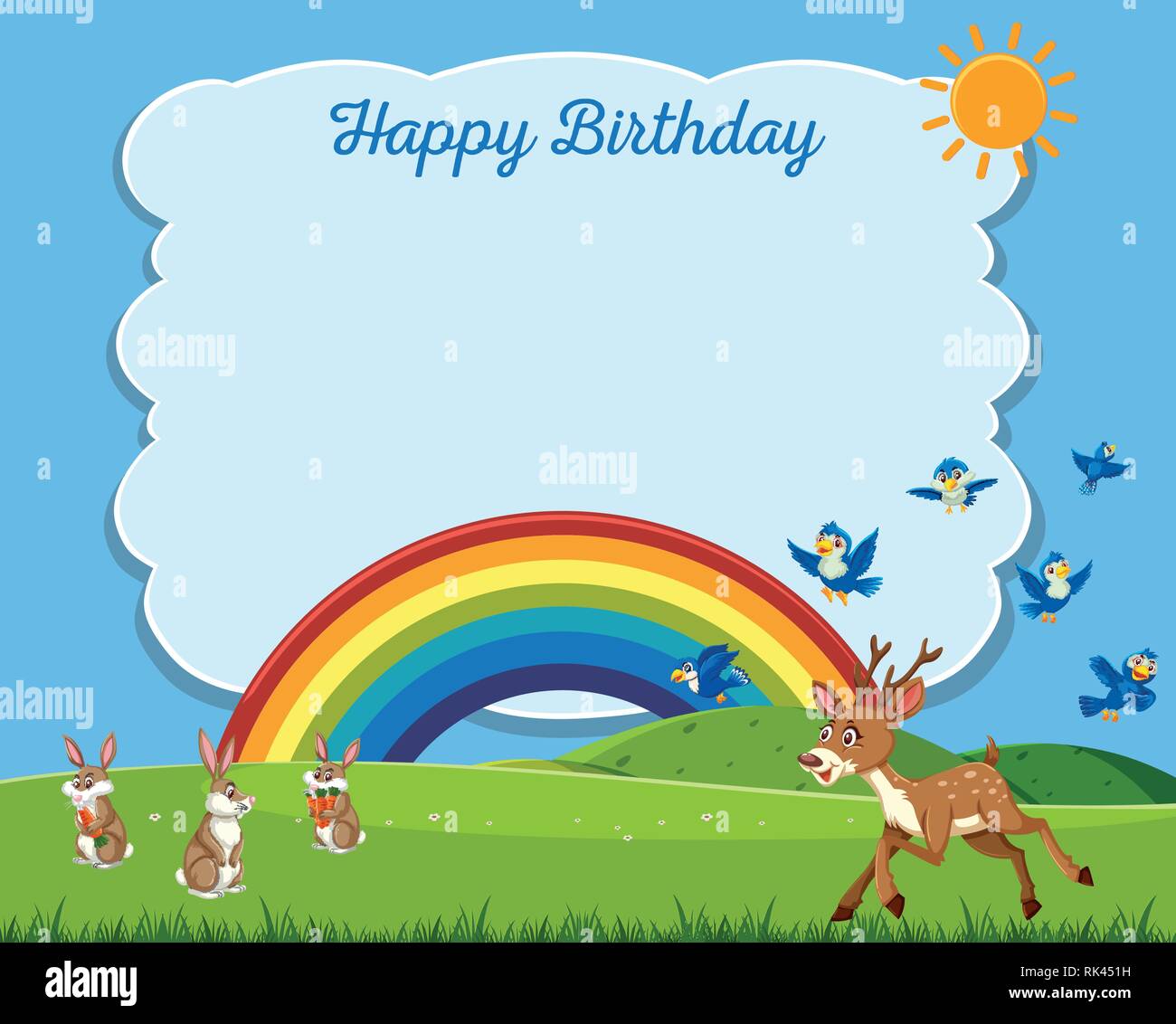 Animals in nature birthday template illustration Stock Vector Image ...