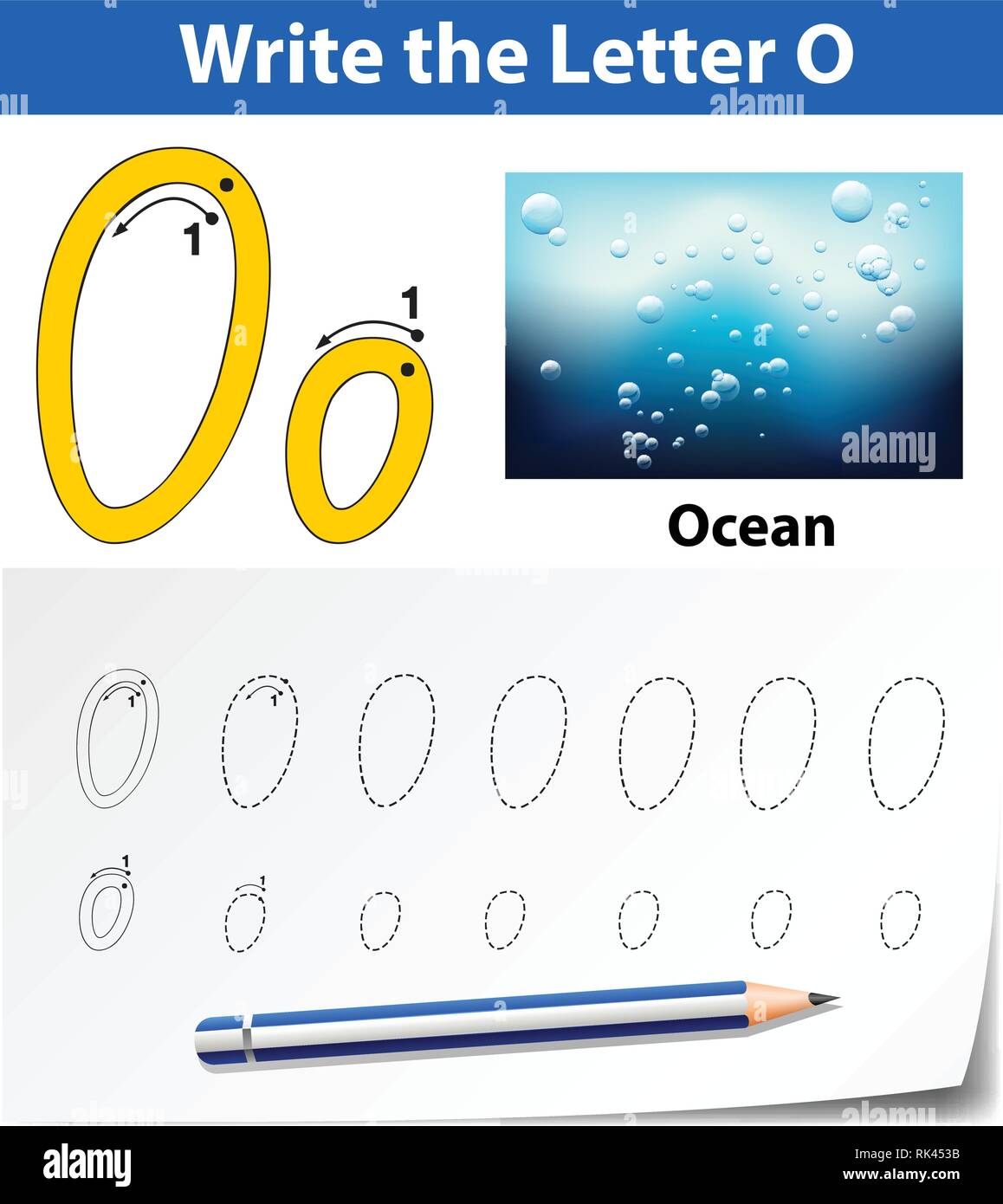 Letter O tracing alphabet worksheets illustration Stock Vector Image ...