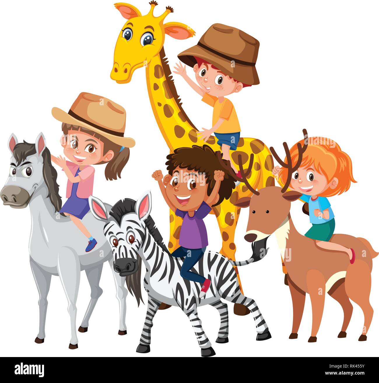 Group of children riding animals illustration Stock Vector Image & Art ...