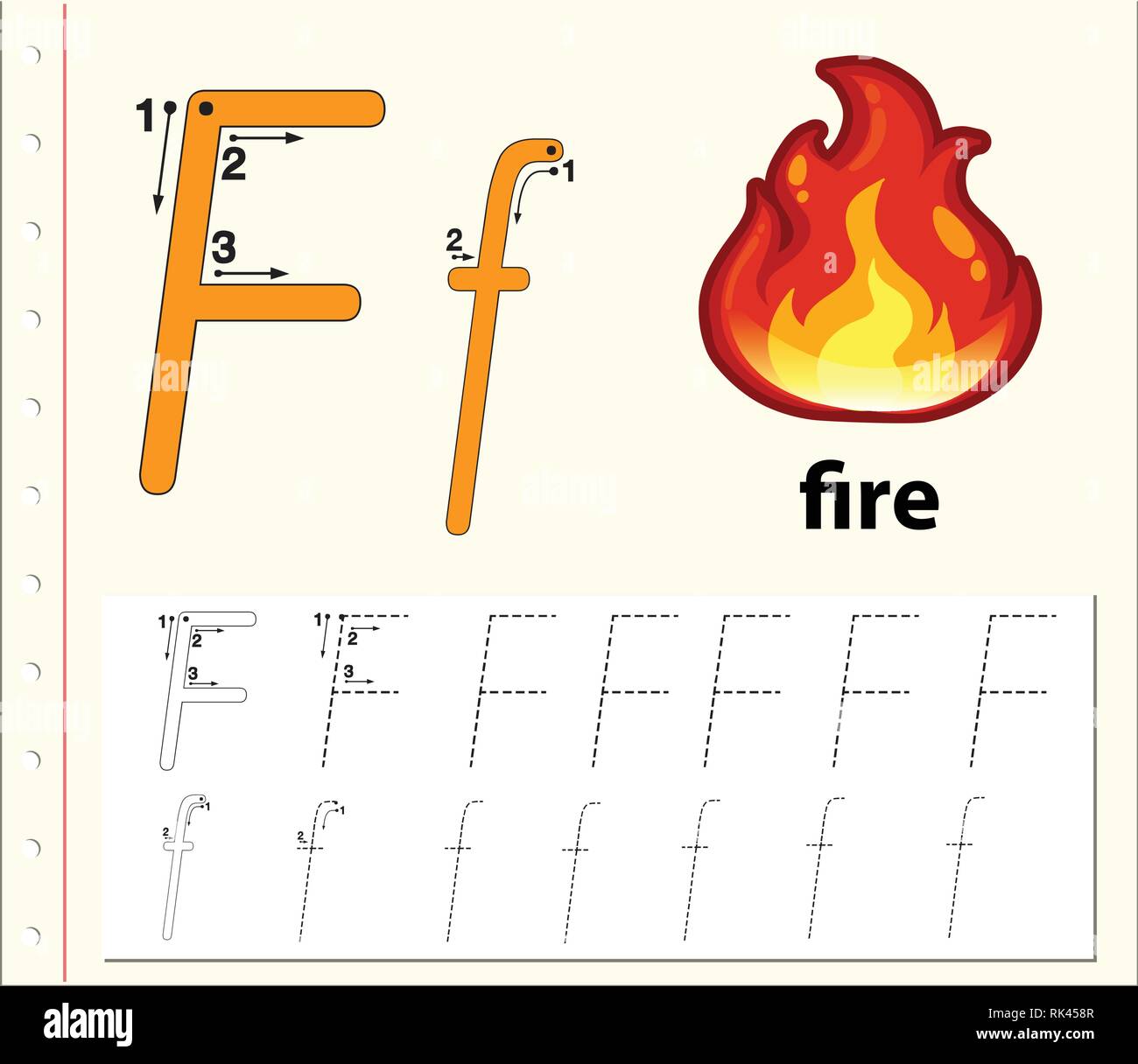 Letter F tracing alphabet worksheets illustration Stock Vector Image ...