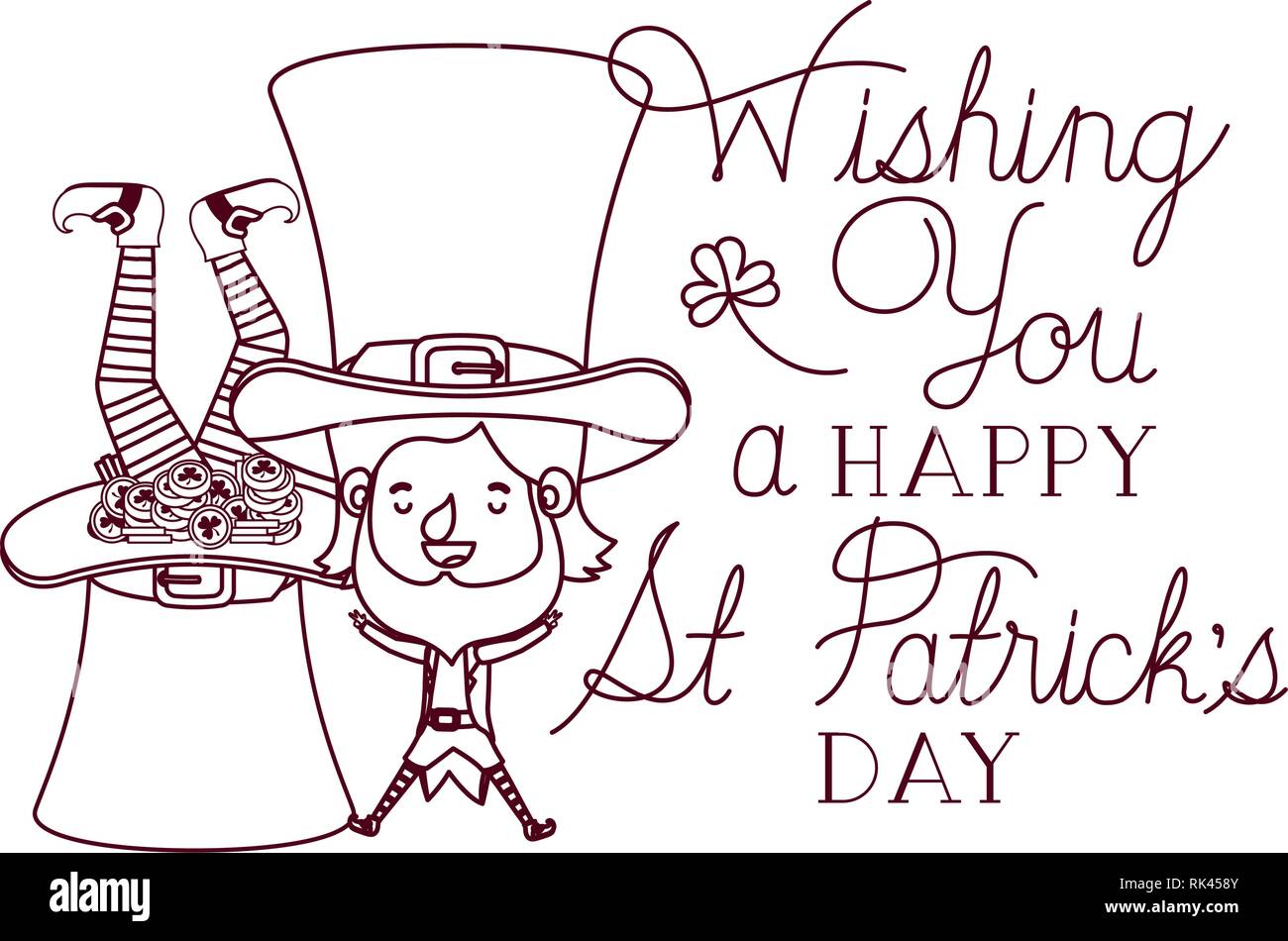 Wishing You A Happy St Patricks Day Label With Leprechauns Character